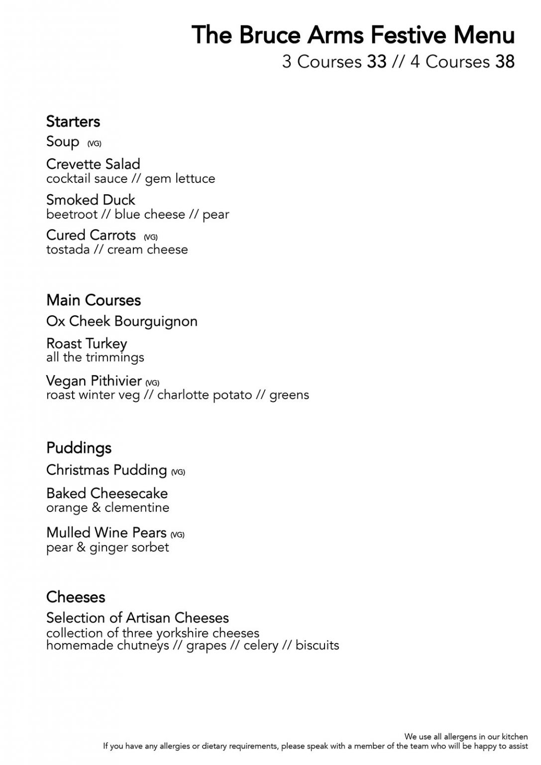 Festive Menu – The Bruce Arms