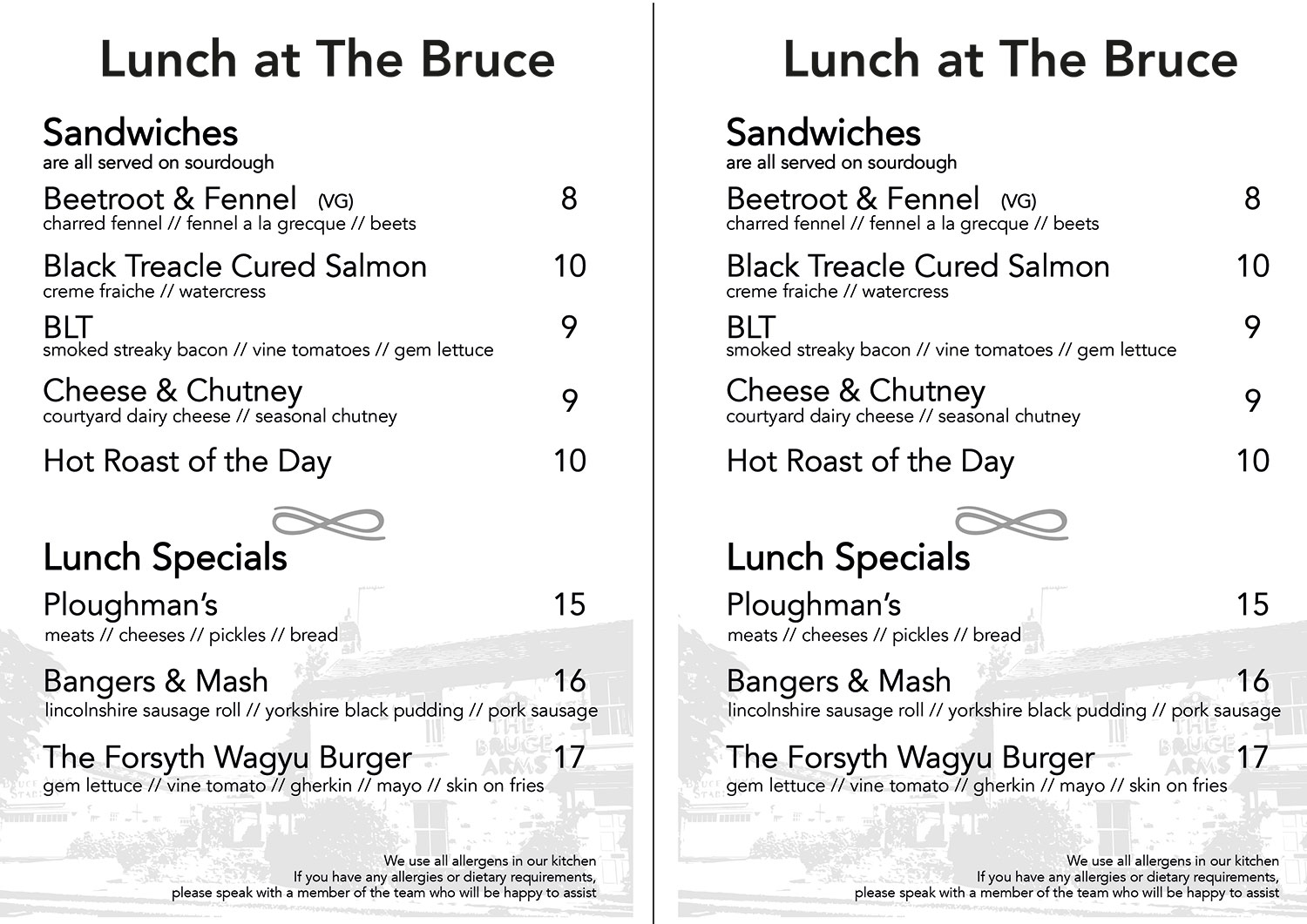 Lunch Menu – The Bruce Arms