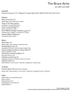 Evening Menu – The Bruce Arms